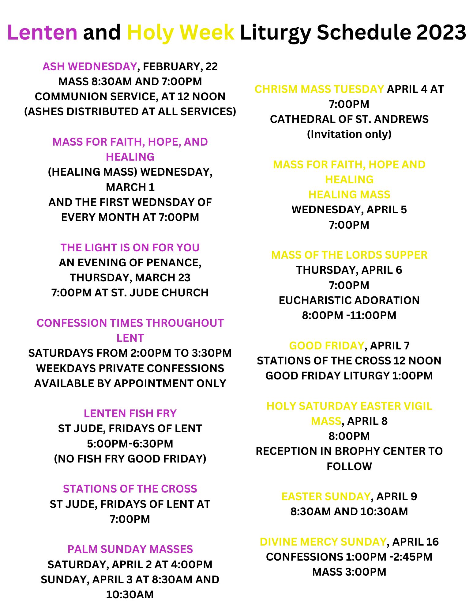 Lenten Schedule – St. Jude Catholic Church